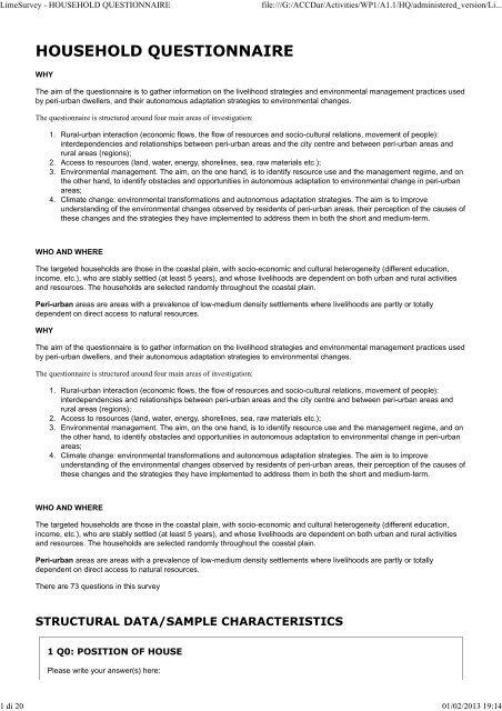 Household Questionnaire - Adapting to Climate Change in Coastal ...