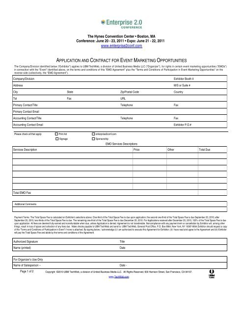 Contract and Application for Exhibit Space - UBM TechWeb