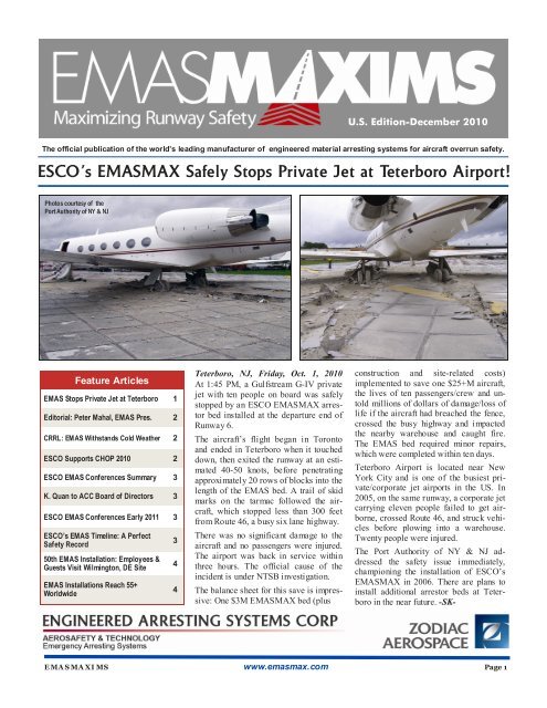 ESCO's EMASMAX Safely Stops Private Jet at Teterboro Airport!