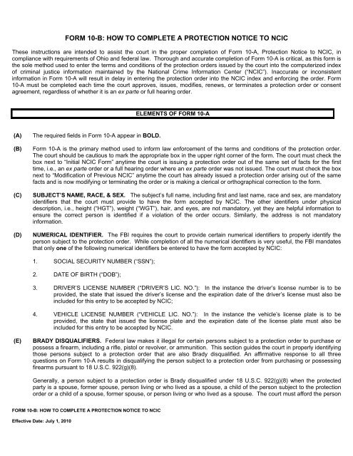 Form 10-B: How to Complete a Protection Notice to ... - Supreme Court
