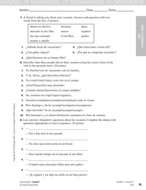 UNIT 1 LESSON 2 Test 40 N