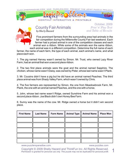 County Fair Animals - Puzzlers Paradise