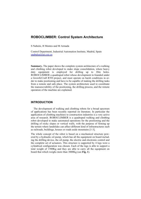 ROBOCLIMBER: Control System Architecture