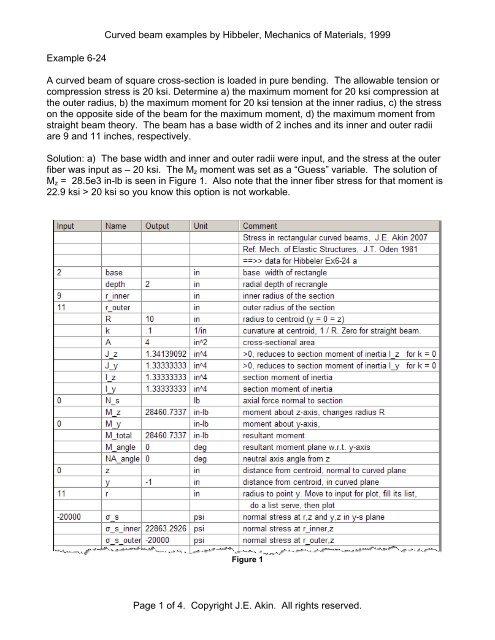Curved beam examples by Hibbeler, Mechanics of Materials ... - clear