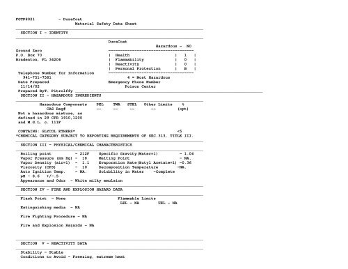 ZeroStat DuraCoat MSDS Sheet - Ground Zero Electrostatics