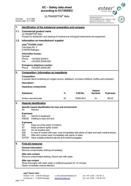EC – Safety data sheet according to 91/155/EEC - Shuval Chemicals