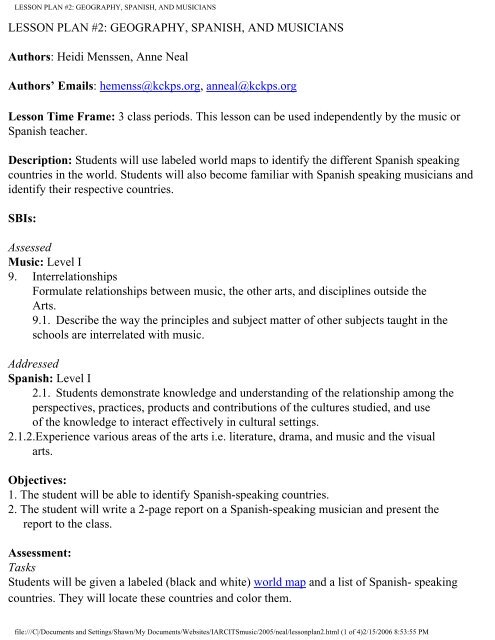 LESSON PLAN #2: GEOGRAPHY, SPANISH, AND MUSICIANS