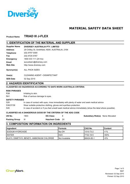 Diversey - Triad III J-Flex - msds - Rapidcleanperth.com.au
