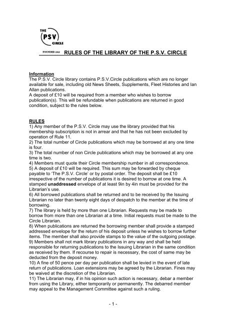 rules of the library of the psv circle - The PSV Circle Website