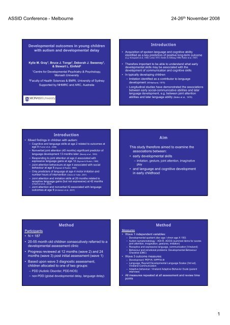 Developmental outcomes in young children with Autism and ...