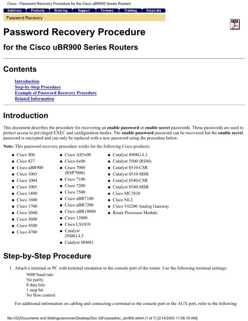 Password Recovery Procedure for the Cisco uBR900 Series Routers