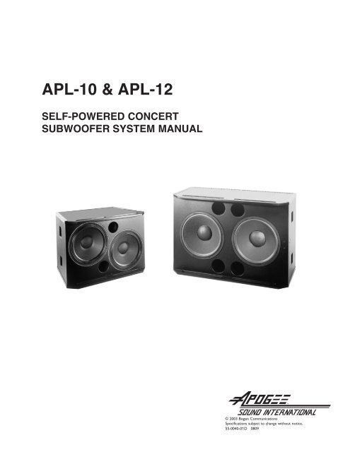 APL Subwoofer Manual - Apogee Sound