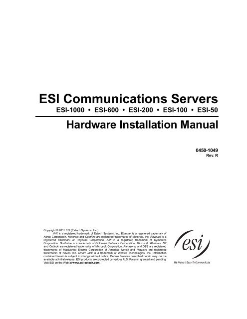 ESI Communications Servers Hardware Installation Manual