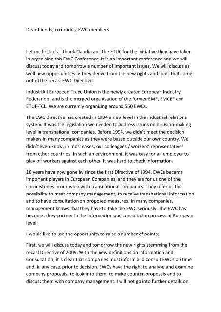 Luc Triangle, Deputy Secretary General of IndustriAll ... - ETUC