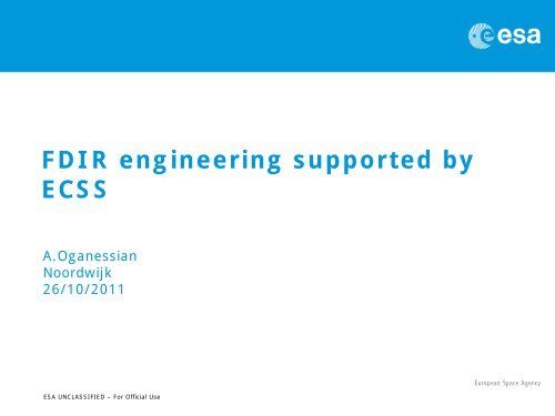 FDIR engineering supported by ECSS - Congrex