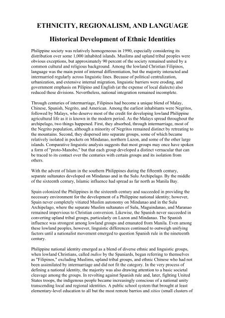 ETHNICITY, REGIONALISM, AND LANGUAGE - Ethnic Filipino groups