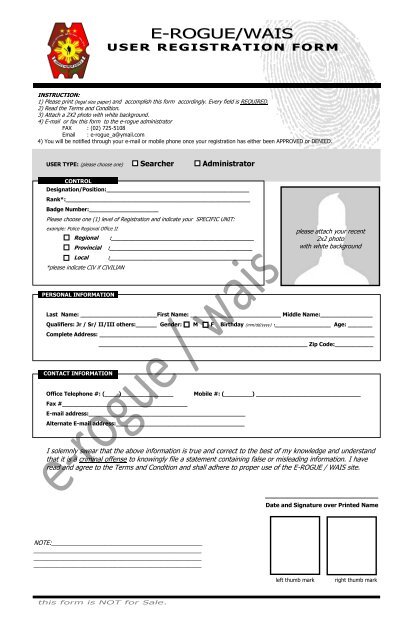 User Registration Form - DIDM - Philippine National Police