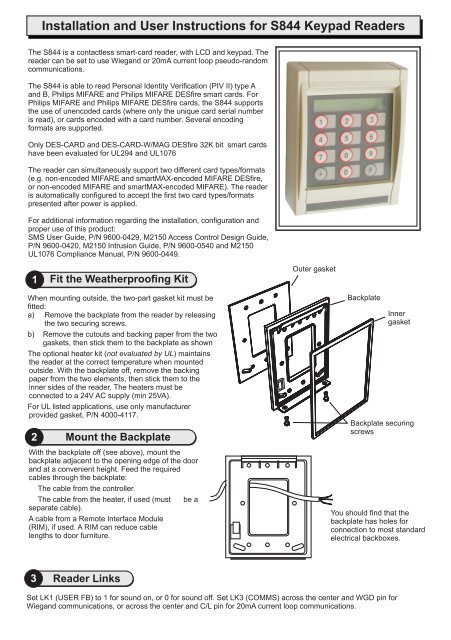 S844 with KeyPad - Installation Instructions - G4S Technology