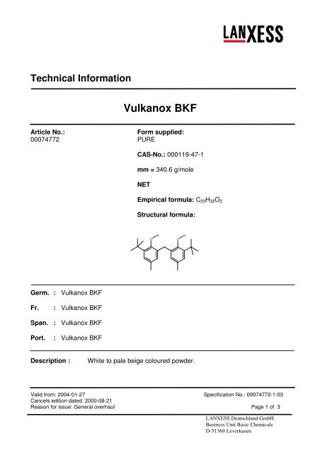 Vulkanox BKF - Rhein Chemie WebShop