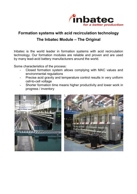 Formation systems with acid recirculation technology The Inbatec ...