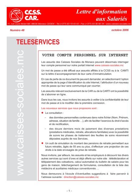 TÃ©lÃ©charger le formulaire - Caisses Sociales de Monaco