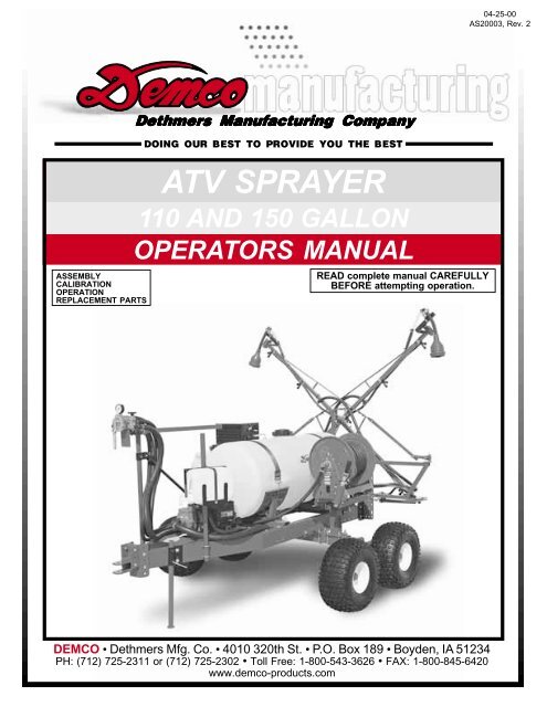 AS20003 - 110 &150 Gallon ATV Sprayer ... - Demco Products