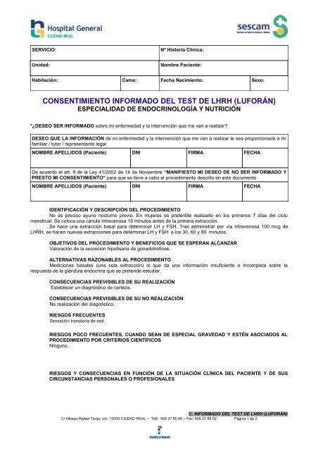 consentimiento informado del test de lhrh \(luforÃ¡n\). - hgucr