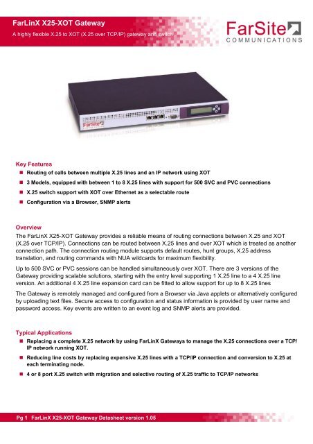 FarLinX X25 to X.25 over TCP/IP (XOT) Gateway - up to 8 X ... - FarSite
