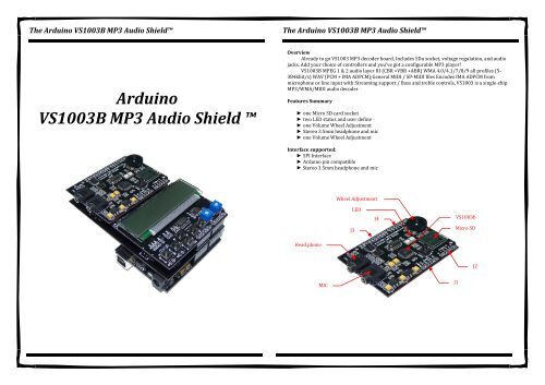 Arduino VS1003B MP3 Audio Shield ™ - ThaiEasyElec.net