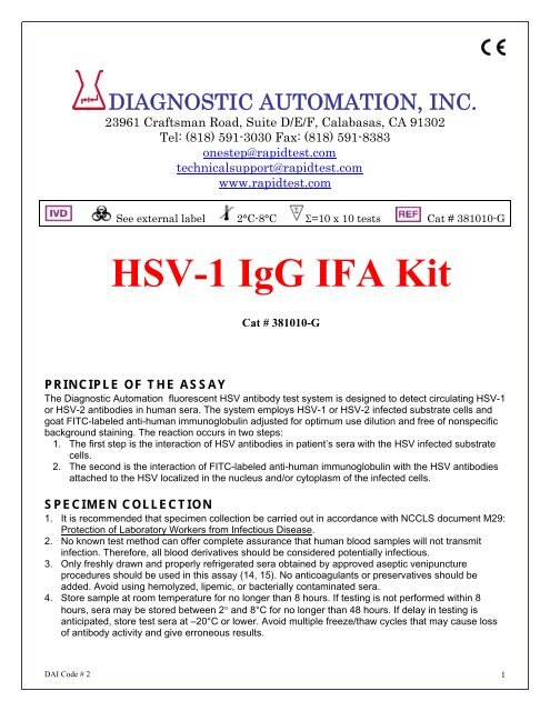 HSV-1 IgG IFA Kit - ELISA kits - Rapid tests