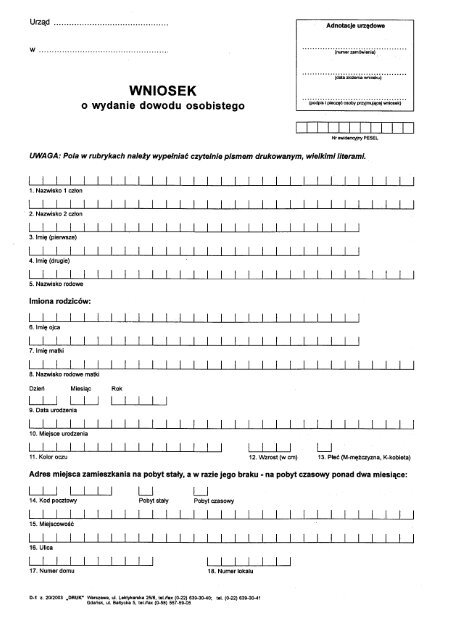 Wniosek o wydanie dowodu osobistego - Stalowa Wola