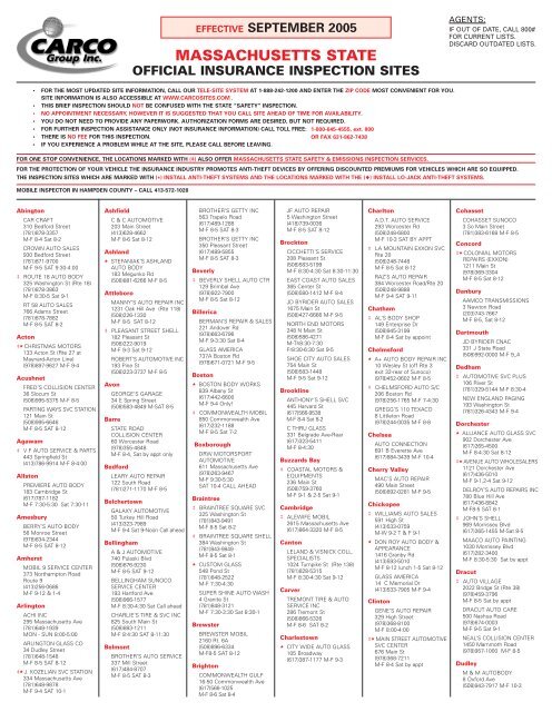 MASSACHUSETTS STATE - Carco Group, Inc.