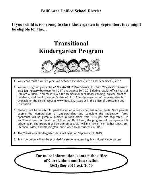 Transitional Kindergarten Program - Bellflower Unified School District