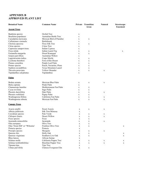APPENDIX B APPROVED PLANT LIST