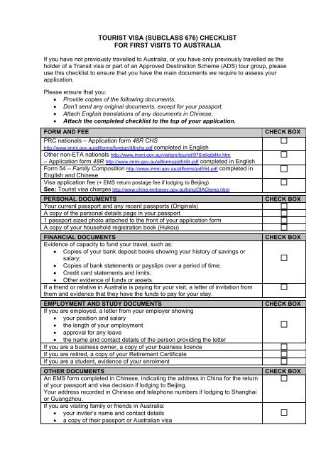 tourist visa (subclass 676) checklist for first visits to australia tourist visa (subclass 676) checklist for first visits to australia