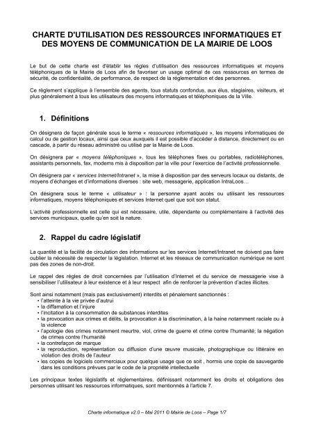 charte d'utilisation des ressources informatiques et ... - Ville de Loos