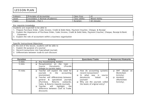 Lesson Plan 5.1 - Principles of Accounts