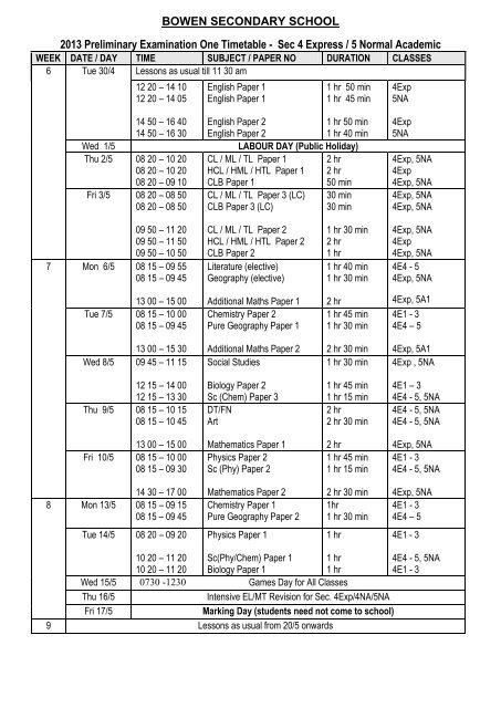 Sec 4 Express / 5 Normal Academic - Bowen Secondary School