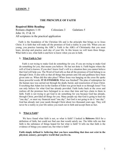 Lesson 7 THE PRINCIPLE OF FAITH