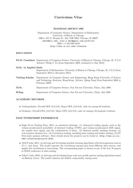 Curriculum Vitae - Computer Science - University of Illinois at Chicago