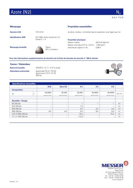 Azote (N2) N2 - Messer-gaz-speciaux