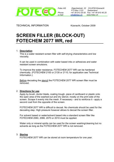 SCREEN FILLER (BLOCK-OUT) FOTECHEM 2077 WR, red
