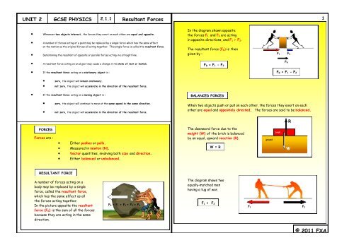 GCSE P2 2.1.1 Resultant Forces.pdf - St Ambrose College