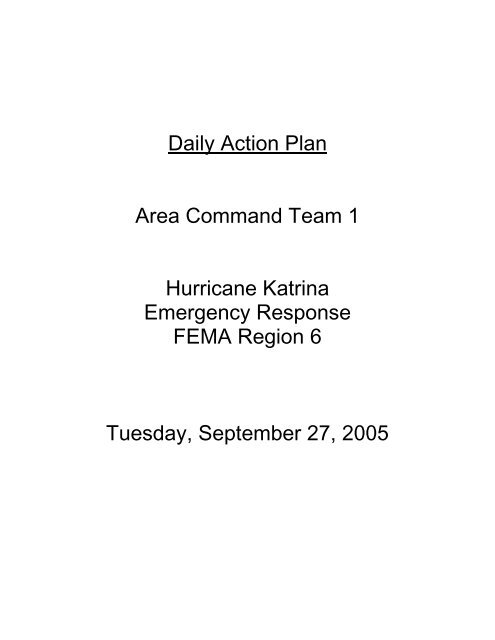 Daily Action Plan Area Command Team 1 Hurricane Katrina ...