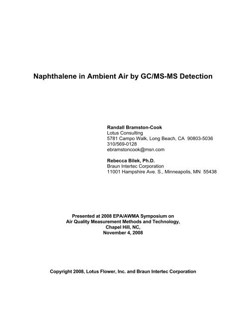 Naphthalene in Ambient Air by GC/MS-MS ... - Lotus Consulting