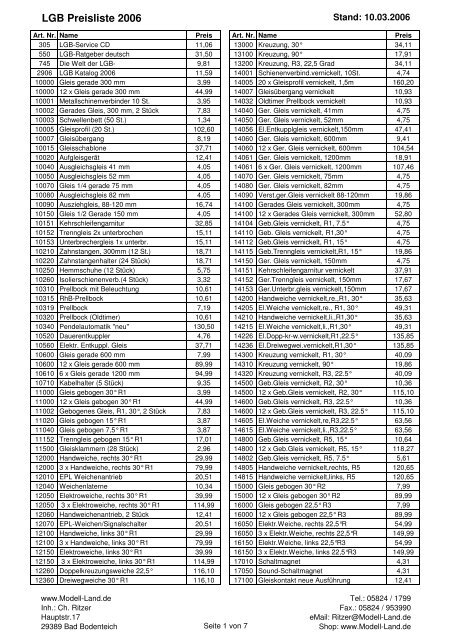 preisliste lgb 10.03 - Modell-Land