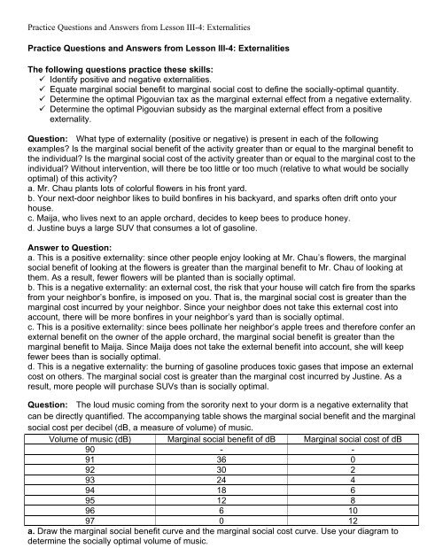 Practice Questions and Answers from Lesson III-4: Externalities ...