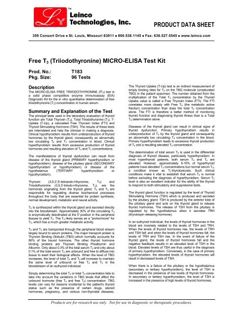 Free T3 (Triiodothyronine) MICRO-ELISA Test Kit - Leinco ...