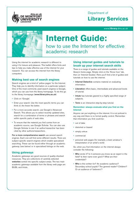 Internet Guide - DMU Library. - De Montfort University
