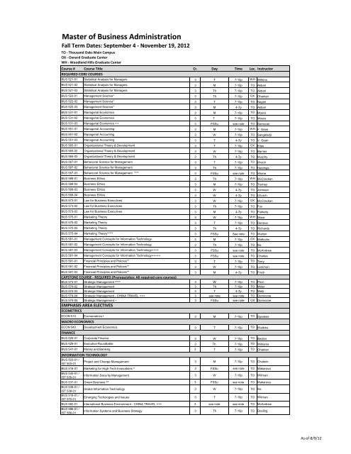 MBA Class Schedule - Fall 2012